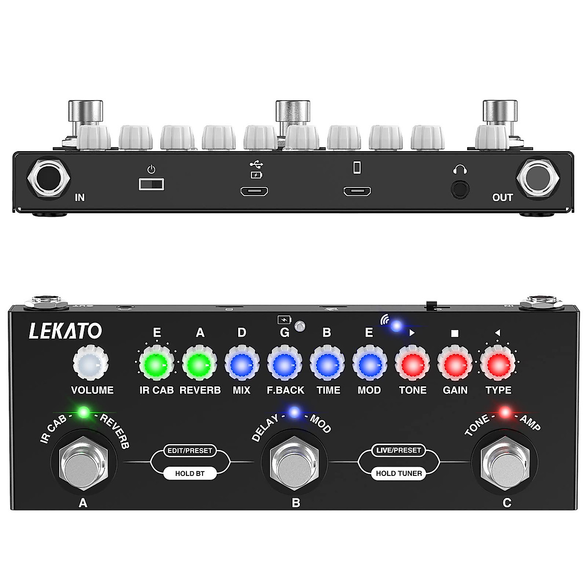 LEKATO Multi Effects Guitar Pedal, with IR Loading 9 AMP Models, Delay Reverb Distortion Overdrive Pedal, Rechargable Electric Guitar Effects Multi Pedal Support Recording,Bluetooth 5.0
