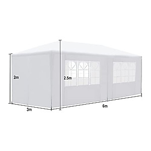 Canopy with 6 Side Panels 10x20ft Waterproof Outdoor Garden Shelter Heavy Duty White Tent Awnings Sturdy Steel Frame UV Protection for Patios Picnic Beach Wedding Festival Wedding Party Camping