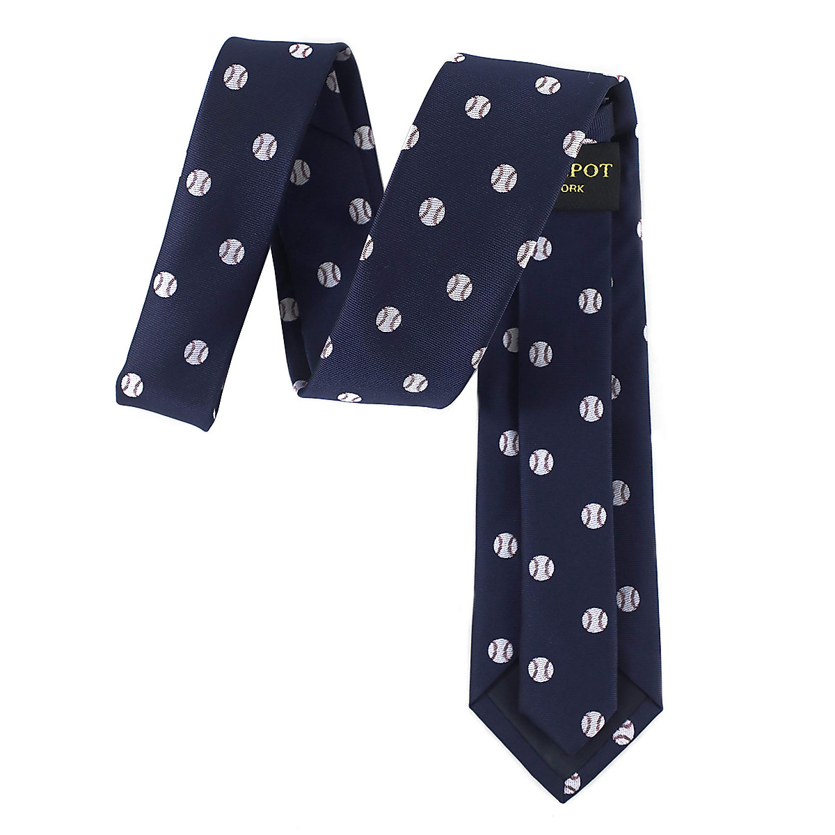 MENDEPOT Sports Baseball Necktie With Box White Baseball Ball Navy Tie