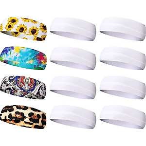 Sublimation Headband Blank Tie Dye Headband Heat Transfer Yoga Hairbands Elastic Sweatbands Iron on Transfer Bandana Head Wrap Scarf for Halloween DIY Women Teens Sports, White(Null)