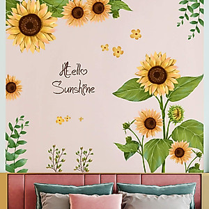 Amaonm Creative Removable Sunflower Wall Sticker DIY Green Leaves Wall Decal Flowers Wall Decor Floral Peel and Stick Art for Home Kids Bedroom Girls Boys Living Room Classroom Offices Decoration