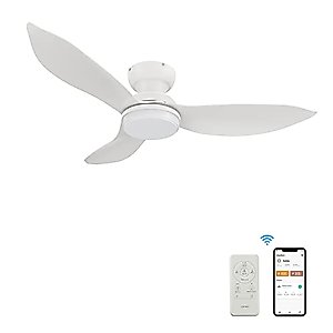 Arterki Low Profile Flush Mount Ceiling Fan, 45" Modern White Ceiling Fan With Dimmable Lights and 10-speed DC Motor, Smart Ceiling fan With Remote, Work with Alexa, Siri, Google Home & Smart APP
