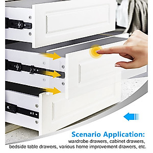 YENUO Push to Open Drawer Slides Full Extension Rail 12 14 16 18 20 22 24 inch handleless Side Mount Dresser Cabinet Bracket Replacement Ball Bearing Tracks kit Guide Runner 100lb 1Pair