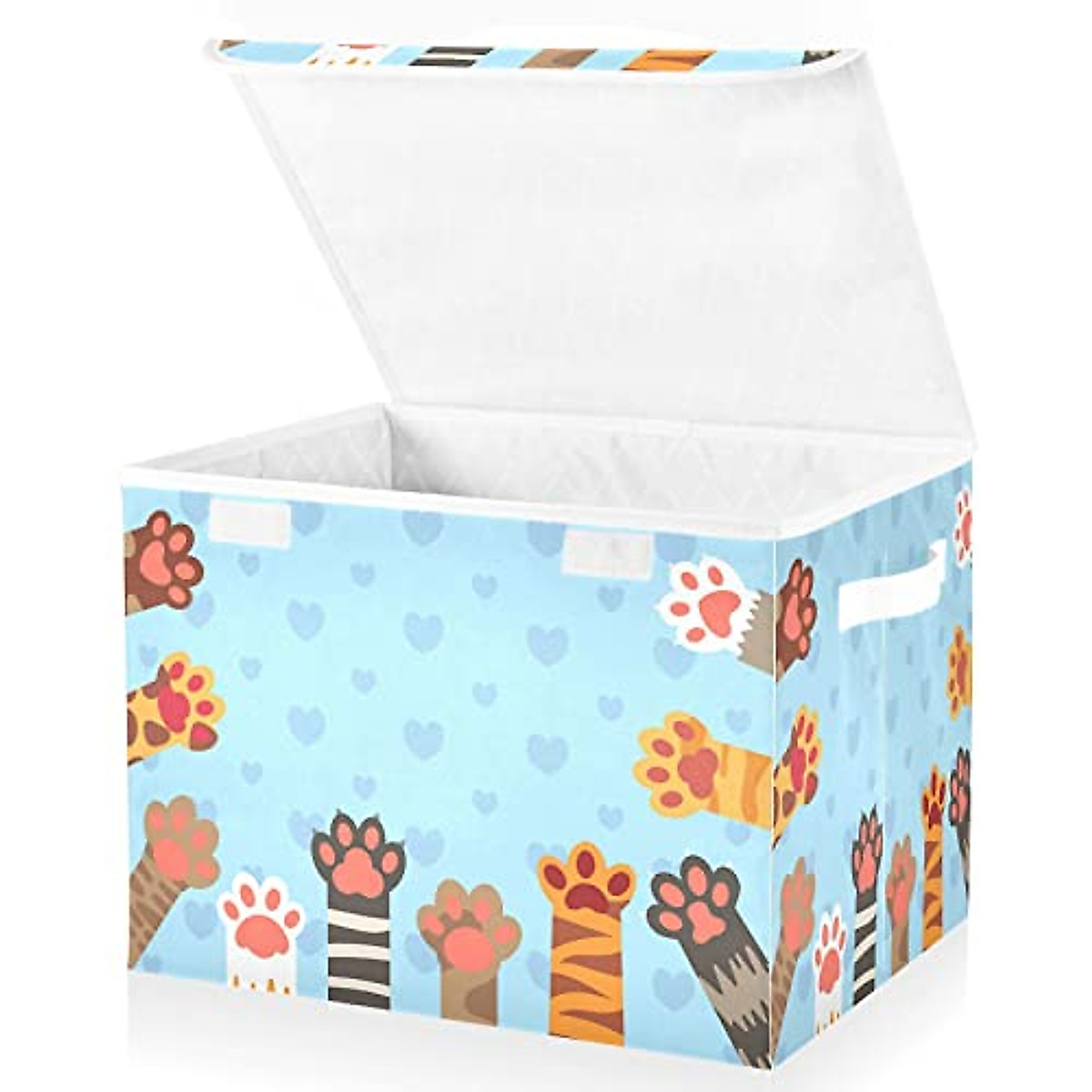 Kigai Storage Basket Cute Paws Storage Boxes with Lids and Handle, Large Storage Cube Bin Collapsible for Shelves Closet Bedroom Living Room, 16.5x12.6x11.8 In
