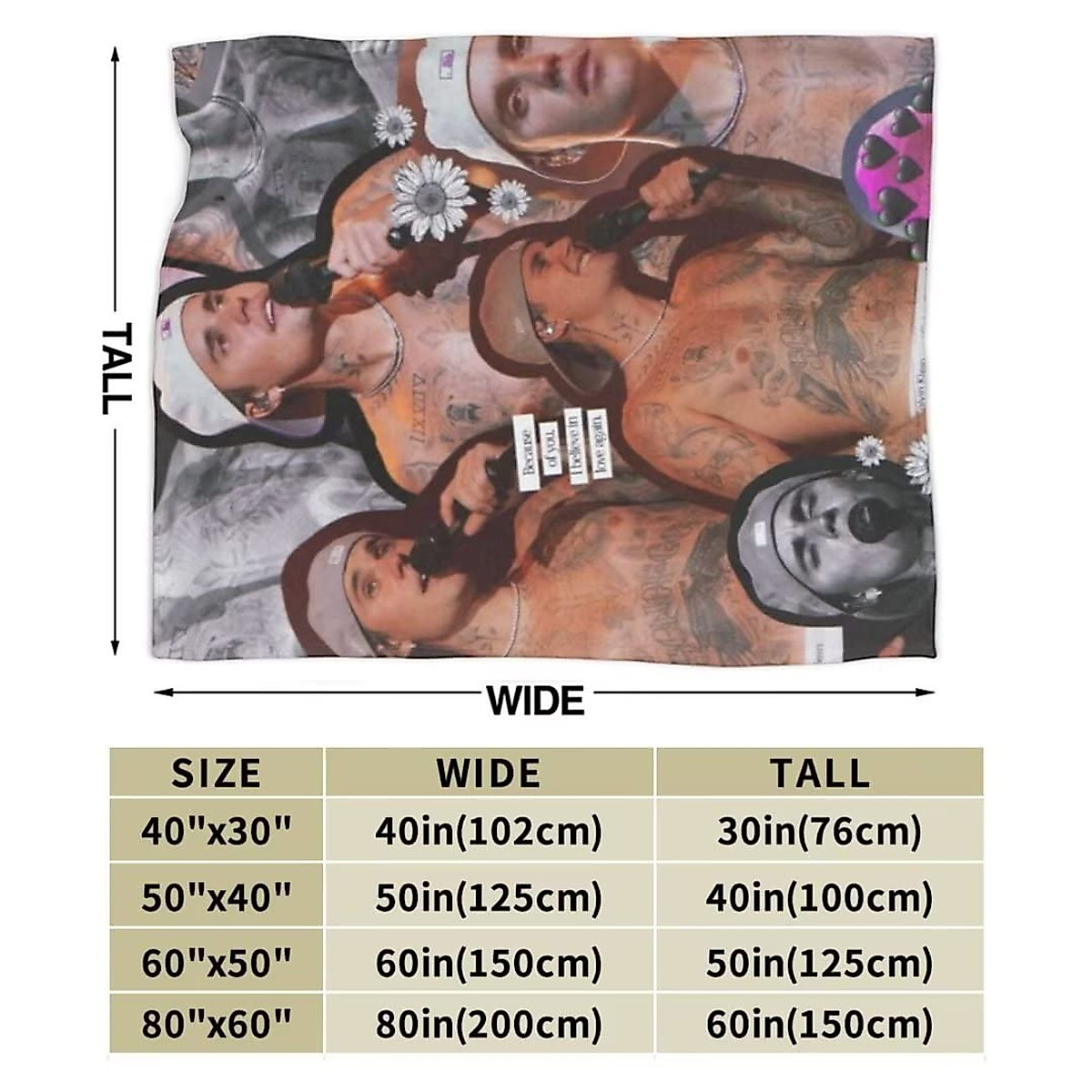 Justin Bieber Collage Blanket Soft Flannel Blanket Fleece Super Plush Soft Warm for Napping,Couch Chair,Living Room Singer Fans Gift 50x40 in