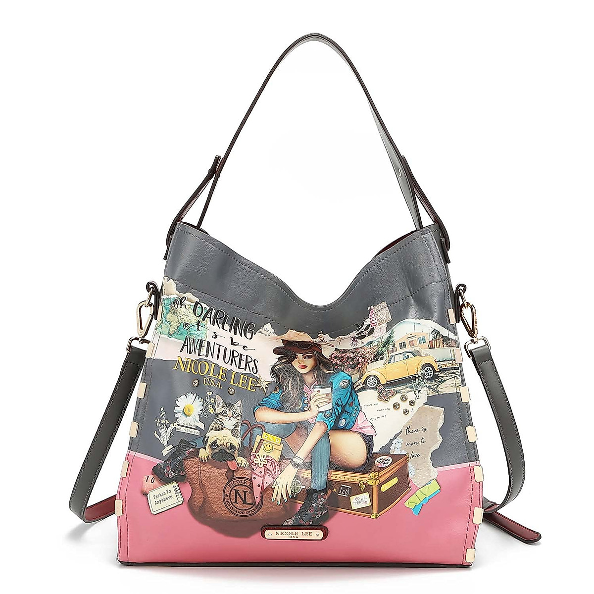 Nicole Lee Journey of Stephanie Shoulder Bag, Large Vegan Leather Hobo Handbag with Optional Crossbody Strap