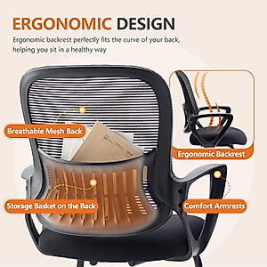 Sweetcrispy Office Desk Chair No Wheels, Stationary Non Rolling Mesh Mid Back Computer Guest Side Chair with Lumbar Support for Home Waiting Area Reception Conference Room Bedroom Carpet Kids