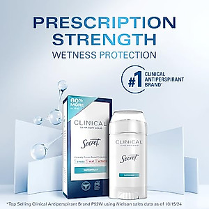 Secret Clinical Strength Antiperspirant Deodorant for Women, Waterproof, 3X Stress Protection, 72hr Sweat & Odor Protection, PH Balancing Minerals, Soft Solid, 2.6 oz