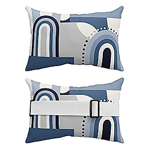 Recliner Head Pillow Ledge Loungers Chair Pillows with Insert Mid-Century Modern Curve Abstract Geometric Blue Gray Lumbar Pillow with Adjustable Strap Patio Garden Cushion for Bench Couch, 2 PCS