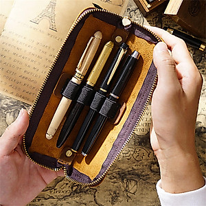 AIGUONIU Retro Leather Retro Stationery Box Pencil Case Coin Purse Pen Case Storage Bag (Brown)