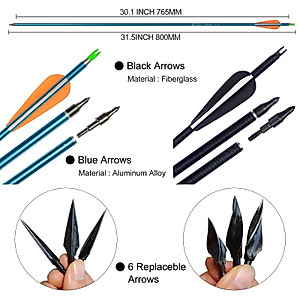 D&Q Bow and Arrow for Adults Takedown Recurve Bows Hunting Bow Archery Set Adult Longbows Kit 56" 30-50lb Right Hand Bow Aluminum Alloy Riser for Beginner and Professional Hunting Shooting（Black,50lb