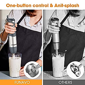 FUNAVO.vo Immersion Blender, 800W 5-in-1 Hand Blender 12 Speed 304 Stainless Steel Stick Blender with Turbo Mode, 600ml Beaker, 500ml Chopping Bowl, Whisk, Milk Frother, BPA-Free(Grey)