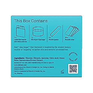 Nair Sugar Spa, Wax Free Sugar Waxing Kit for Women. Sugar Wax Kit for Hair Removal, Natural Ingredient Body Wax Hair Remover for Legs, Underarms, and Bikini Hair Removal, 250mL
