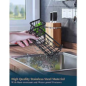 Consumest Sponge Holder for Kitchen Sink, Sink Caddy Kitchen Sink Organizer with Removable Drip Tray for Countertop Dish Soap Holder Dispenser Brush Holder, 304 Stainless Steel - Black