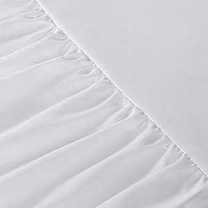 TILLYOU Ruffled Crib Skirt with Pompoms, Microfiber Nursery Crib Toddler Bedding Skirts for Baby Boys Girls, 14'' Drop, White