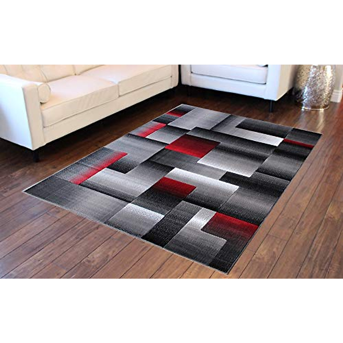 Masada Rugs, Modern Contemporary Area Rug, Red Grey Black (5 Feet X 7 Feet)