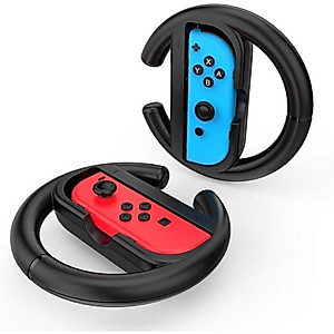 Accessories Kit for Nintendo Switch Games Starter, 2x Steering Wheel, 2x Grip Kit, 1x Travel Carry Case(5 in 1 Black)