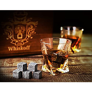 𝗕𝗘𝗦𝗧 𝗚𝗜𝗙𝗧: Fathers Day Dad Gifts For Men - Whiskey Glass Set of 2 - Bourbon Whiskey Stones Wood Box Gift Set - Includes Crystal Whisky Glasses, Chilling Rocks, Slate Coasters for Scotch Burbon