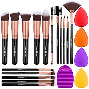 InnoGear Professional Makeup Brushes Set, 16 Piece with 16 Makeup Brushes and Sponges and Brush Cleaner, Black Golden