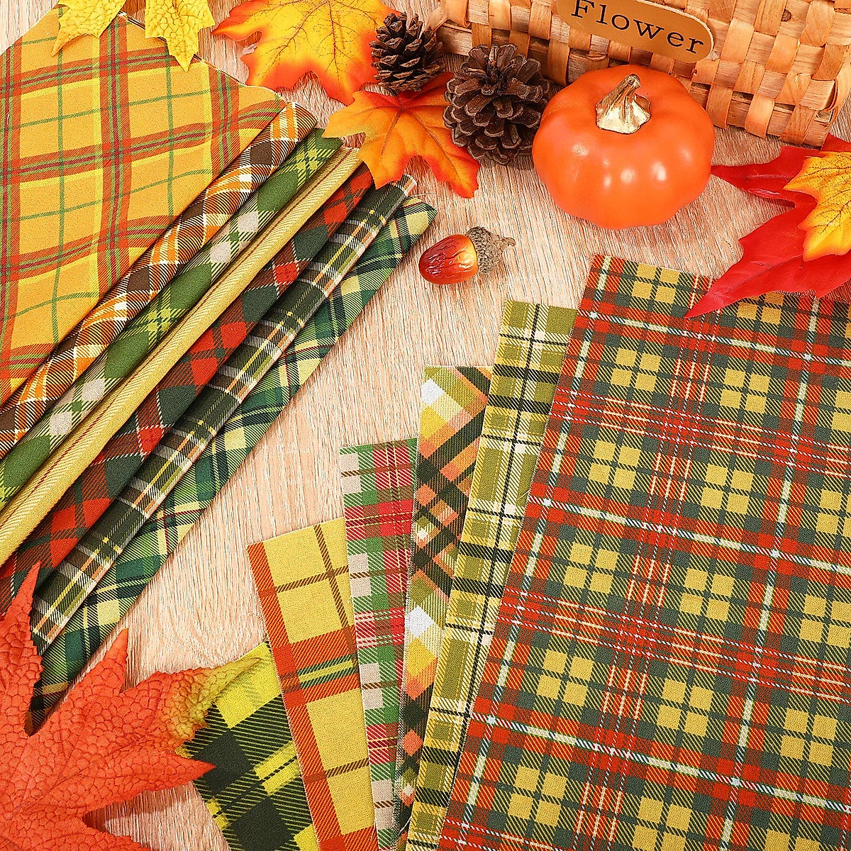 Whaline 30Pcs Cotton Autumn Fat Quarters Fabric 15 Design Fall Spice Plaids Fabric Squares 12 x 12 Inch Quilting Fabric Patchwork Precut Quilt Charm Squares for Harvest Thanksgiving DIY Crafts Sewing