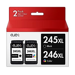 ejet PG-245/ CL-246 XL High Capacity Ink Replacement for Canon Ink Cartridges 245 and 246 245XL for Canon TS3322 TR4520 TS3122 TS3320 TR4522 MG2522 MX490 MX492 MG3022 Printer(1 Black, 1 Tri-Color)