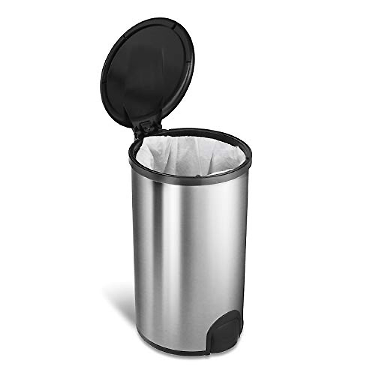 NINESTARS TTT-45-8 Automatic Tap Sensor Trash Can, 12 Gal 45L, Stainless Steel Base (Round, Black Lid)