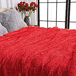 Homore Soft Fluffy Blanket Fuzzy Sherpa Plush Cozy Faux Fur Throw Blankets for Bed Couch Sofa Chair Decorative, 50''x60'' Red