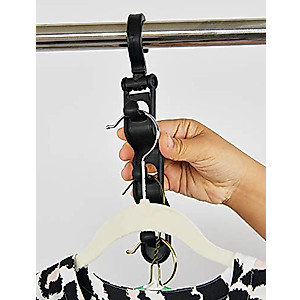 HOME-X Multifunctional Vertical Hanger, Closet Organizer, Space-Saving Shirt and Pants Hanger, Cascading Hooks for Hangers, 9 ½" L x 2" W x ¾ H, Set of 3, Black