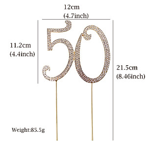 Honbay 50 Birthday Cake Topper Sparkly Bling Alloy Crystal Rhinestones Cake Topper Cake Decoration for 50th Birthday or Anniversary Party (Gold)