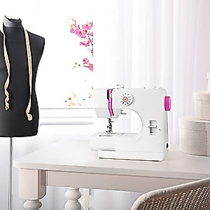 Sewing Machine - Mini Sewing Machine for Beginners and Kids with 12 Built-in Stitches, Portable Sewing Machine with Adjustable 2 Speed and Foot Pedal Control, Perfect for Arts,Crafts & Sewing Projects - Pink Button