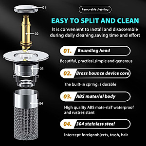 2Pcs Bathroom Sink Stopper Hair Catcher,Pop Up Sink Drain Filter with Removable Stainless Steel Filter Basket Hair Catcher, for US 1.1''-1.29'' Drain, Bathroom Sink Stopper Replacement