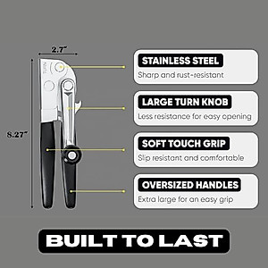 T1W Crank Handle Commercial Can Opener - Heavy Duty Can Opener - Ergonomic Cushioned Handle - Manual Hand Can Opener