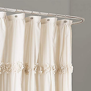 Lush Decor Darla Ruched Floral Bathroom Shower Curtain, 72” x 72”, Ivory