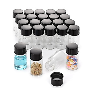 Njvial 24Pcs 7ml Small Glass Vials with Lids Lab Sample Vials Empty Refillable Perfume Travel Mini Glass Bottles with Screw Caps for Essential Oils(12Pcs Bottles with Graduated Measuring Scale)