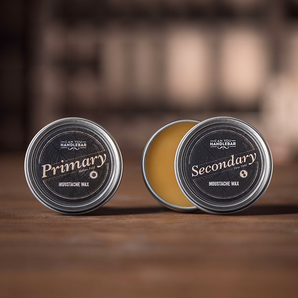 Can You Handlebar Moustache Wax for Men, Extra Strong Hold and Medium Hold Styling Balm, Unscented Natural Beeswax, Grooming Products Set of 2, 1 oz Tin Each