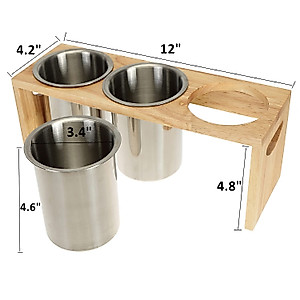 ZOOFOX 3 Pack Silverware Holder, Stainless Steel Utensil Organizer with Wood Base, Flatware Caddy for Spoons, Knives and Forks, Great for Kitchen Table, Cabinet, Pantry