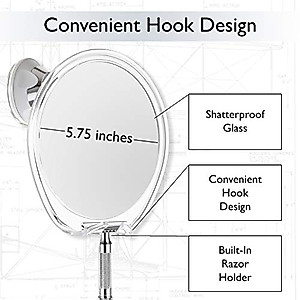 Asani Fogless Shower Mirror for Shaving with Razor Hook | Strong Suction Cup | True Fog Free, Anti-Fog Bathroom Mirror | 360 Degree Swivel, Shatterproof | Travel Friendly | No Fog or Falling Off