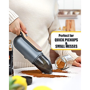 Qisuten Handheld Vacuum Cordless Cleaner - Mini Car Vacuum Cordless Rechargeable, Powerful Portable Rechargeable Hand Held Vacuum for Home Pet Hair Office Keyboard Car (Grey+Orange)