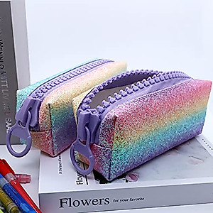 AOKQYA Big Zipper Pencil Case Rainbow Purple Pencil Pouch Cute Colored Stationery Bag DIY Name for Kids Pencils Markers School Supply Holder