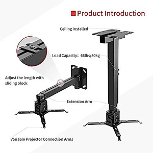 AodoT Universal Ceiling Projector Mount, Projection Mount Adjustable with Extending Arms for Regular and Mini Projectors