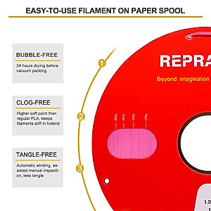 RepRapper Pink PLA 3D Printer Filament 1.75mm (± 0.03mm) 2.2lb (1kg) Cardboard Spool, Fit Most FDM Printer