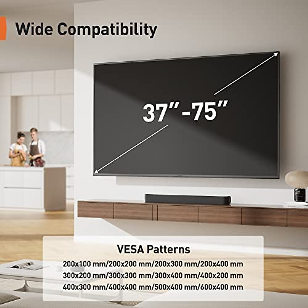 Perlegear Tilt TV Wall Mount for Most 37-75 inch TVs up to 132 lbs, Low Profile Tilting TV Mount Wall Bracket for Flat or Curved TVs, Fits 24”/18”/16” Studs, Max VESA 600x400mm, UL-Listed, PGLT2