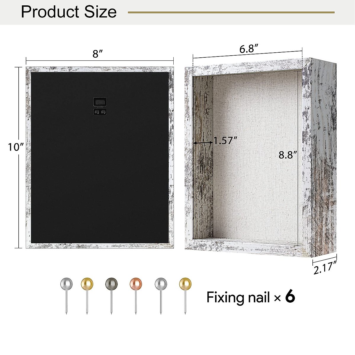 Califortree 8x10 Shadow Box Frame with Linen Back - Real Glass, Push Pins Included, Sturdy Rustic Memory Display Case, Distressed White