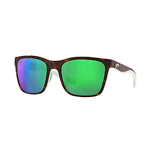 Costa Del Mar Womens Panga Square Sunglasses, Shiny Tortoise/White/Seafoam/Green Mirrored Polarized-580P, 56 mm