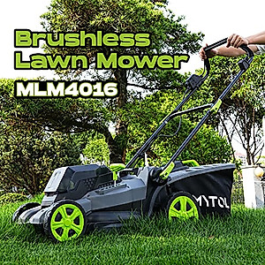 MYTOL 40V(20V X2) Cordless Lawn Mower, 16'' Lawn Mower with 4.0Ah Batteries and Charger, Brushless Motor, 6 Mowing Heights & 11.9 Gal Grass Box, Lightweight Electric Lawn Mower for Garden and Yard