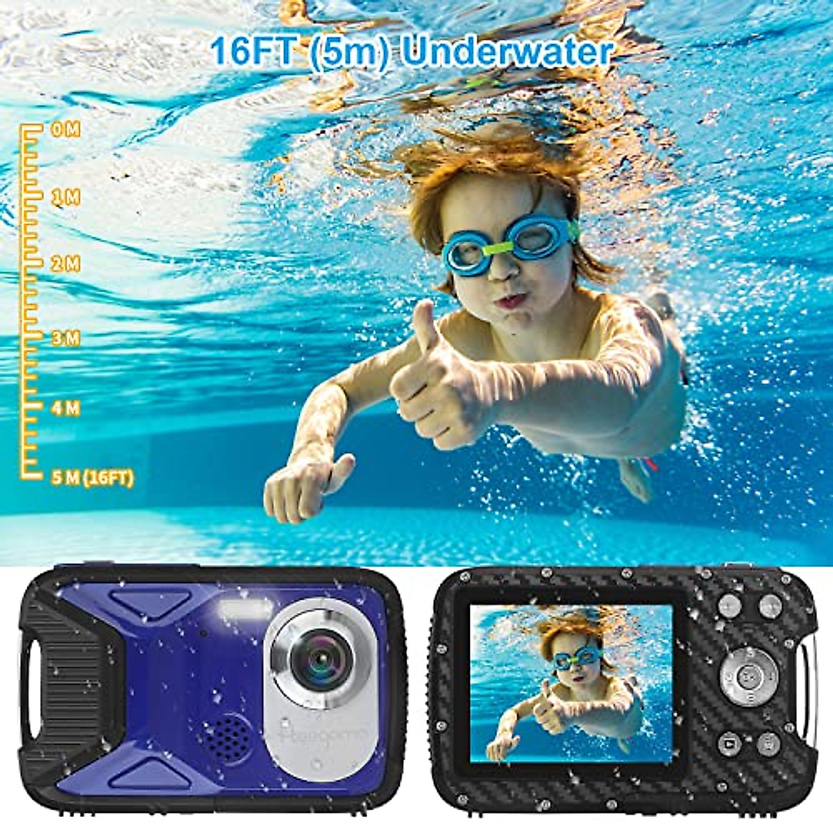 Waterproof Digital Camera,1080P 21MP HD Digital Camera with 2.8" LCD Screen,Rechargeable Point and Shoot Camera,Compact Portable Digital Camera for Kids Students,Teens,Beginner with 8X Digital Zoom