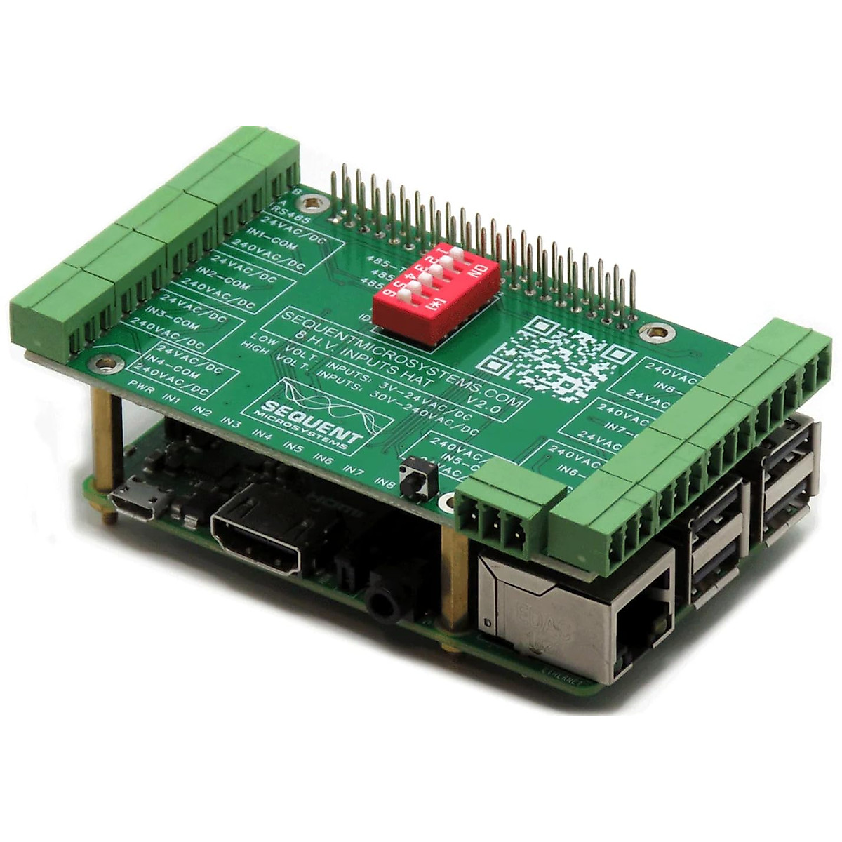 Eight HV Digital Inputs 8-Layer Stackable HAT for Raspberry Pi