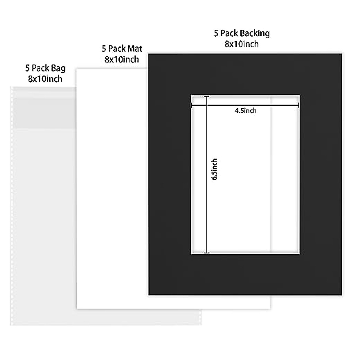 eletecpro 5 Pack Acid-Free Picture Mats Set, 8x10 Inch Core Bevel Cut Mats, Backing Boards, Clear Bags for Framing 5x7 Inch Photos, Artwork, Prints, Display and Preserve Cherished Pictures