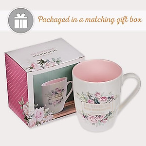 Christian Art Gifts Ceramic Coffee Mug 12 oz Inspirational Coffee Cup for Women – Women He Gives Me New Strength: Psalm 23:3 – Lead and Cadmium-Free Drinkware, White and Pink Floral Mug