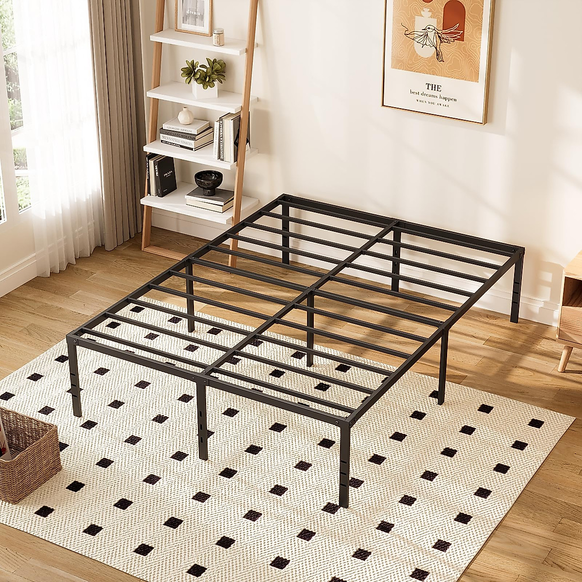 Besebay King Size Bed Frame 14 Inch Heavy Duty Metal Frames with Steel Slats Support Ample Storage No Box Spring Needed, Easy Assembly, Noise Free, Black